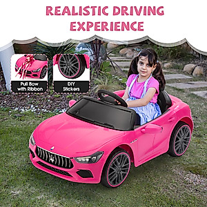 TOBBI Kids Ride on Car, 12V Licensed Maserati Ghibli, Electric Car for Boy Girl with Remote Control, 3 Speeds, Music, Bright Lights, MP3, USB, Electric Vehicle for Kids Ages 3-6 Years, Pink