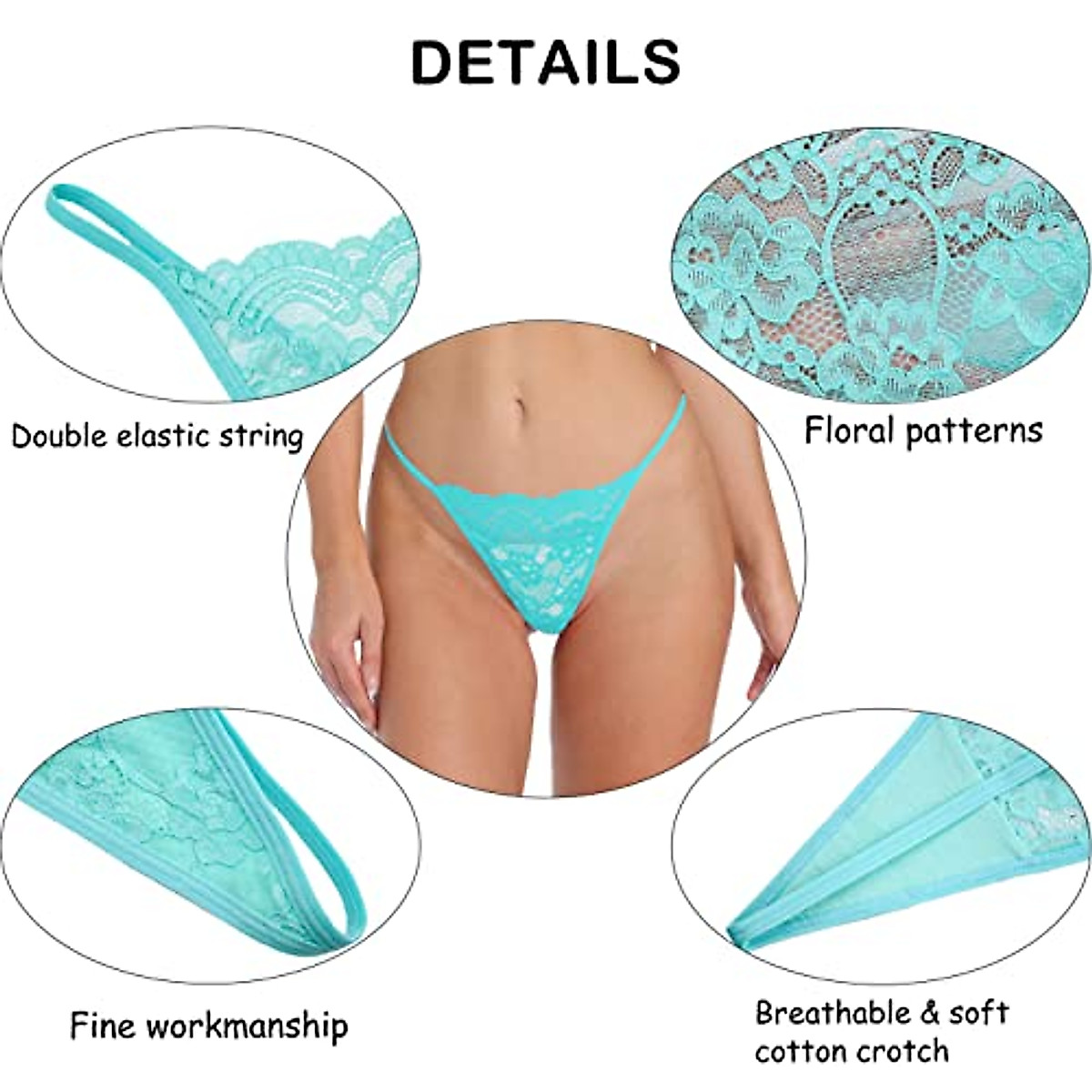 PSEFNAGX 6 Pieces Floral Micro T Back Low Rise Thongs Stretchy Underwear G-String Panties Size XXLarge