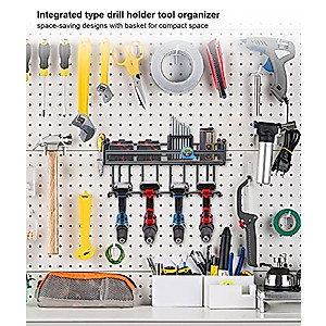 Power Tool Organizer Drill Holder Wall Mount Cordless Drill Storage with 2 Screwdriver Holder, Heavy Duty Tool Organizers And Storage, Tool Garage Organization Tool Rack,Father's Day Gifts