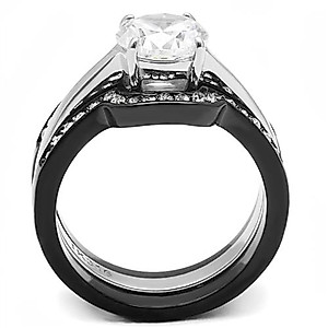 Marimor Jewelry Women's 2.25 Carat Round Cut Cubic Zirconia Black Stainless Steel Wedding Ring Set Size 5-11