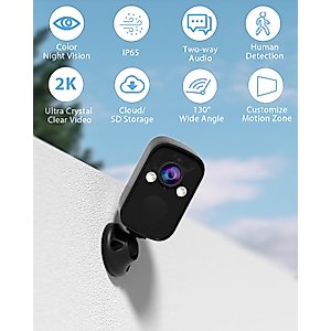 2K Security Cameras Wireless Outdoor 2Pack, Security Cameras for Home Security with 130° Wide View, Motion Detection Spotlight Siren, Color Night Vision, 2-Way Talk, Cloud/SD(up to 256GB), Work/Alexa