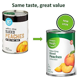 Amazon Fresh, Yellow Cling Sliced Peaches in Fruit Juice, 15 Oz (Previously Happy Belly, Packaging May Vary)
