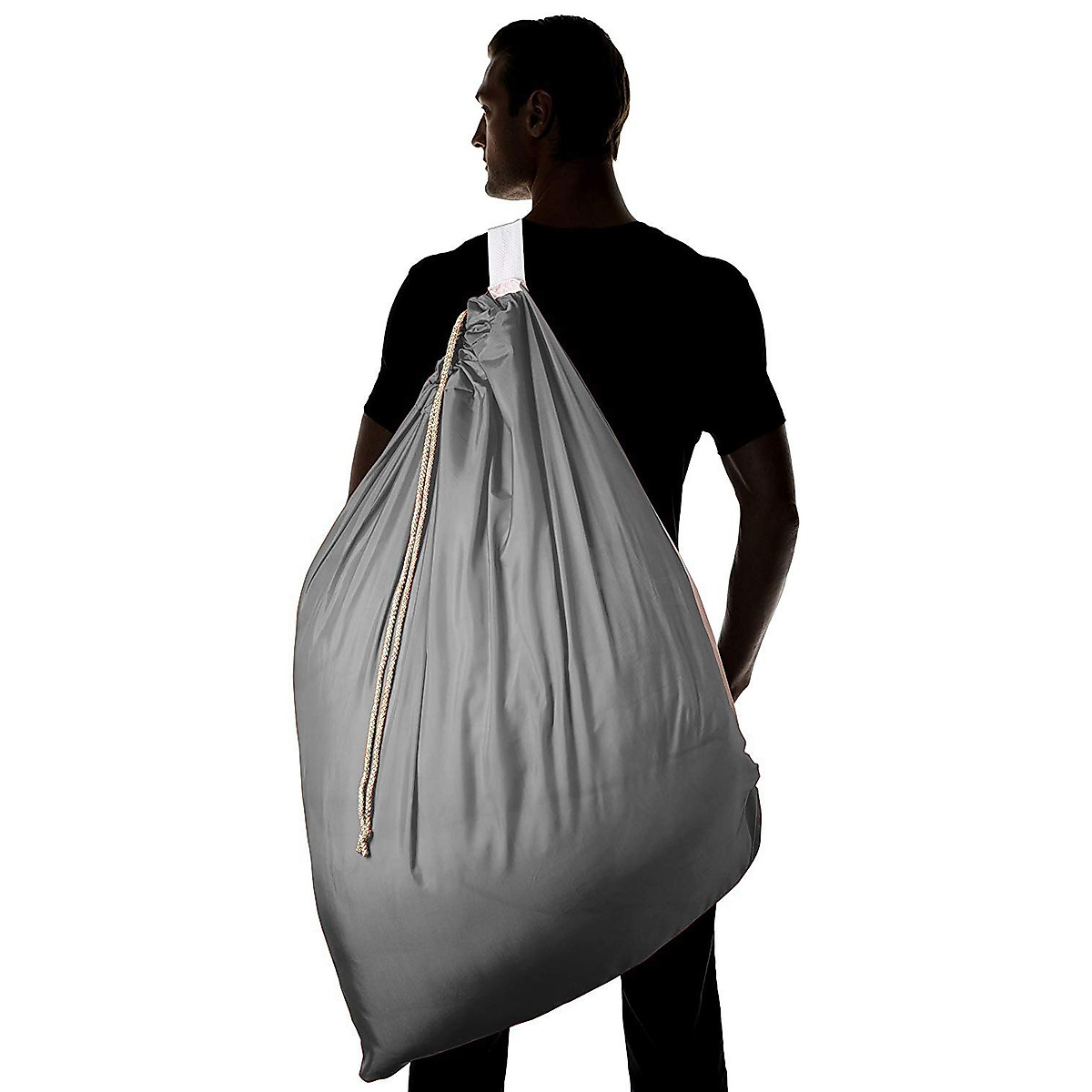 Nylon Laundry Bags, Size: 30" x 40" with Shoulder Strap, Heavy Duty, College, Laundry, Household, Storage. Machine Washable. Made in USA. (Grey, Pack of 2)