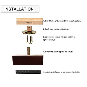 cSeao 4-Pack 6 Inches Wood Furniture Legs, Couch Legs, Sofa Legs, Mid Century, with 5/16 inch Bolts for Couch Ottoman Loveseat Coffee Table Cabinet