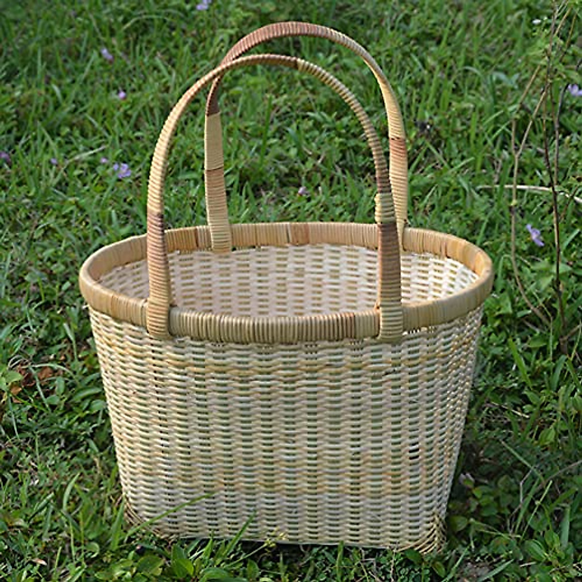 Cabilock Toy Containers Rattan Woven Flower Basket with Handle Picnic Sundries Storage Basket Gift Storge Basket Woven Hanging Wall Mounted Basket Rustic Home Décor Snack Gift Baskets