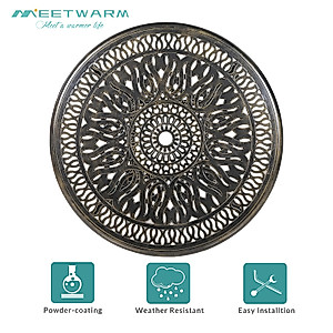 MEETWARM 3 Piece Patio Bistro Set, Outdoor All-Weather Cast Aluminum Dining Furniture Set Includes 2 Chairs with Cushions and a 35.4” Round Table with Umbrella Hole for Garden Deck, Chili Red