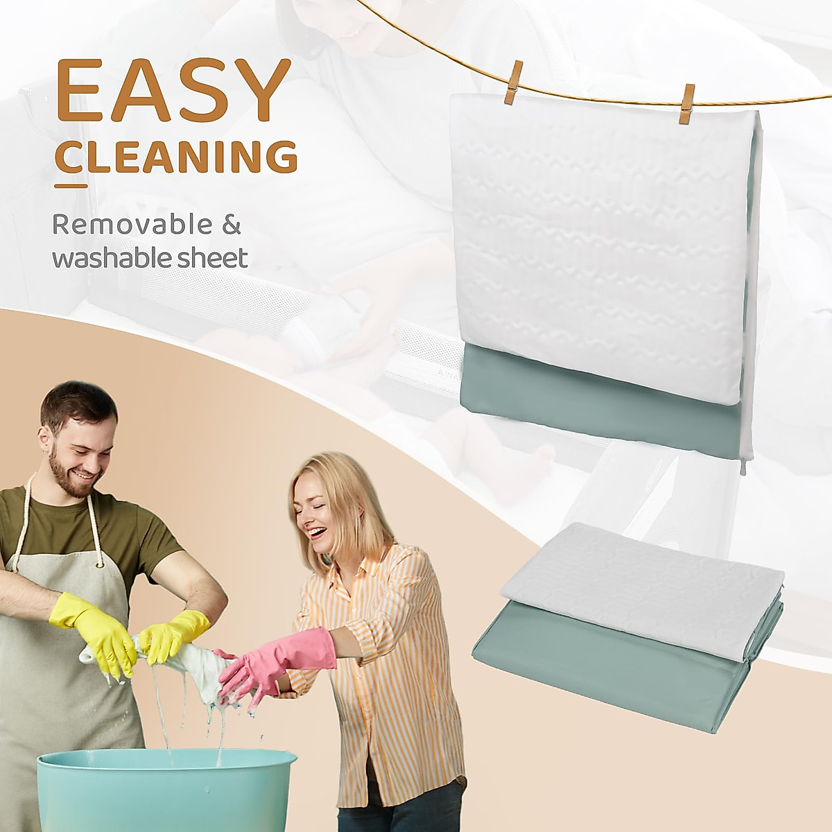 JOYMOR 3 in 1 Baby Bedside Bassinet, Bedside Sleeper with Mattress and Sheet, Convert to Bassinet, Playpen, Foldable Travel Bassinet Bed, with Toy, Wheels, Brake, Carry Bag