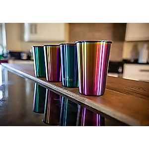 Stainless Steel Cups 16 oz Pint Tumbler (4 Pack) - Premium Metal Drinking Glasses | Stackable Durable Cup (16 oz Rainbow)
