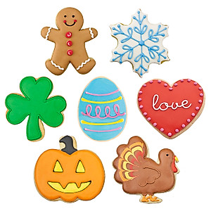 Cookie Cutters for Every Season 7-Pc Set Made in USA by Ann Clark, Gingerbread Man, Turkey, Pumpkin, Shamrock, Heart, Snowflake, Easter Egg