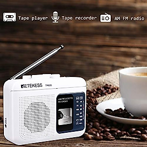 Retekess TR606 Tape Recorder Cassette Player, AM FM Cassette Players Walkman, Supports Voice/AUX Line in Record, Powered by DC or AA Battery (White)