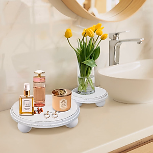 Megsooul Decorative Wood Riser for Display, Farmhouse Pedestal Stand, Stackable Table Decor, Rustic White Display Tray