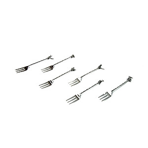 Rigeli Regent White Bronze plated Set of 6 Dessert Forks (Animals Design), Giftpacked 6Pcs Stainless Steel, Cocktail Forks, Small and Fruit Forks for Party, Hotel, Restaurant
