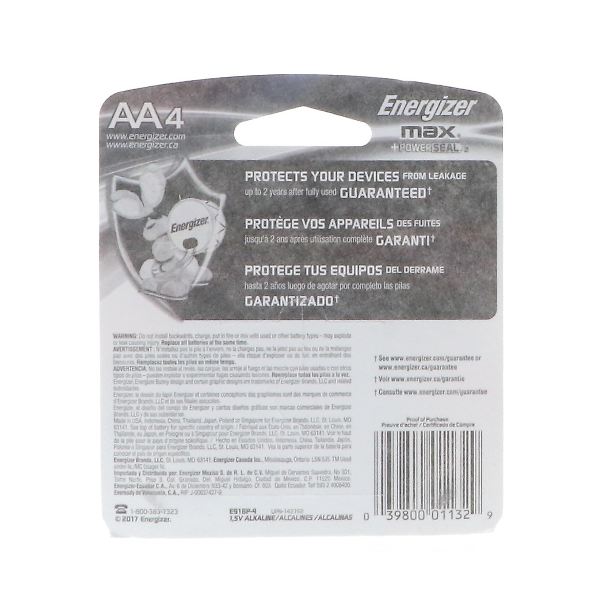 Energizer EVEE91BP4 Max Batteries - AA - Pack of 4, 0.5" Height, 3.25" Width