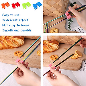 KIDSFANTASY 5 Pairs Non-slip Training Chopsticks Iridescent Chopsticks with Chopstick Helpers Chopsticks Holder for Adult Trainers Beginners(Bright Colors,Stainless Steel)