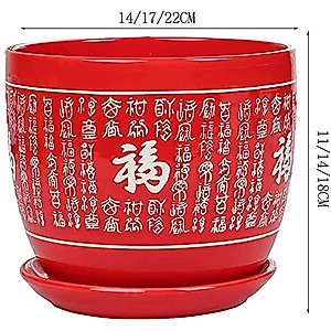 WANIYA1 Chinese Style Big Red Plant Pots Ceramic Succulents Planter Flower Pot Plant Containers Home Decoration Cylinder Planter Outdoor Garden Bonsai Pots Gardening Flower Pots (Size : 21cm)