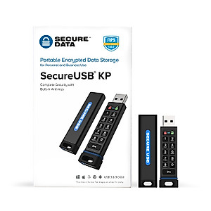 SecureData SecureUSB KP 16GB Hardware Encrypted USB 3.0 Flash Drive FIPS 140-2 Level 3 Unlock via Keypad TAA Compliant, CJIS, HIPAA, CMMC, GDPR Compliant, Works with Mac and Win Free AV