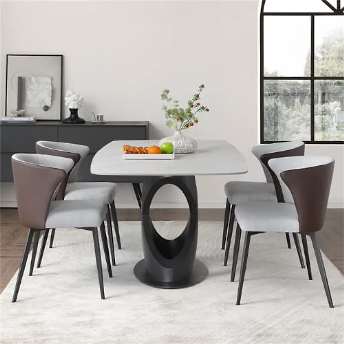 Modern Dining Table for 8, X Legs-Base Kitchen Table Without Chairs, Sintered Stone Tabletop Dining Room Table, 71"