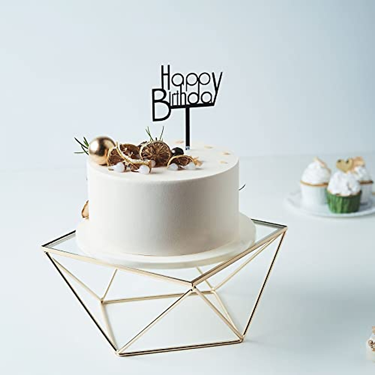 Efavormart 10" Square Gold Metal Geometric Cake Stand Gold Cake Riser with Glass Top Glossy Metallic Finish for Dessert Cupcake Pastry Candy Display Plate Event, Birthday Party