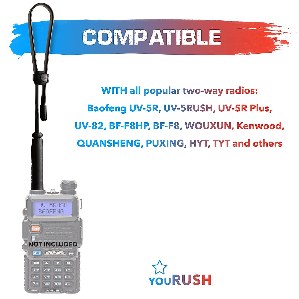 youRUSH 2 Pack BAOFENG BL-5 Extended Battery 3800 mAh Compatible with 2 way radio UV5R, BF-F8HP, UV-5X3 with USB Charging Cables with Tactical Foldable Antennas 18.7 Compatible with Baofeng Ham Radio