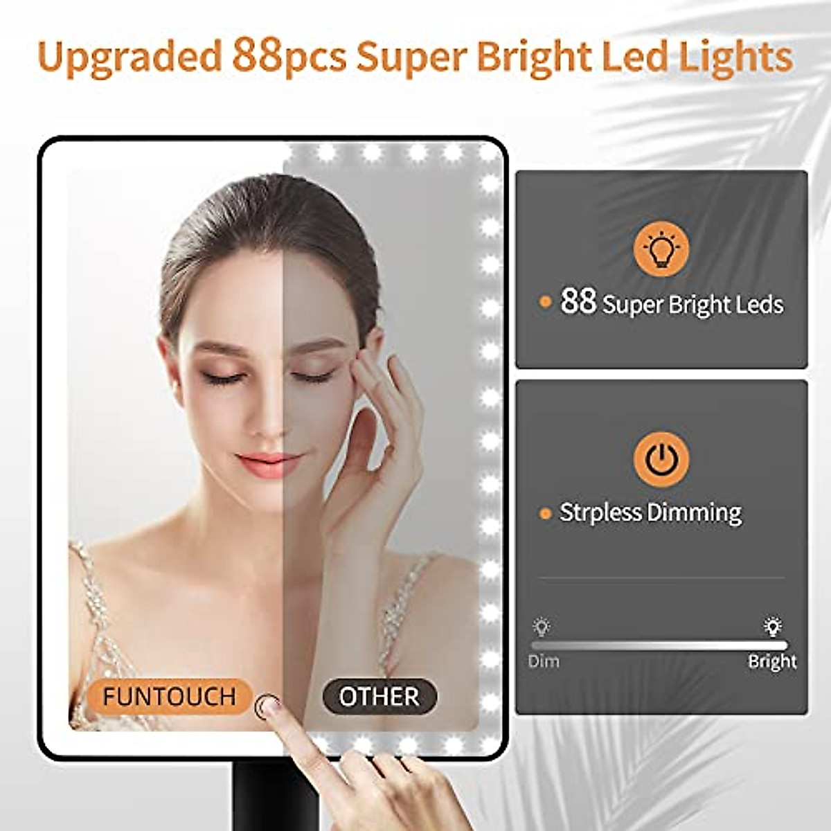 Large Lighted Vanity Makeup Mirror (X-Large Model)- 3 Color Lighting Modes Light Up Mirror with 88 LED, 360° Rotation Touch Screen and 10X Magnification Tabletop Cosmetic Make Up Mirror (Black)