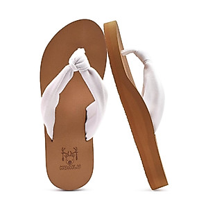 KuaiLu Flip Flops Women Arch Support Yoga Mat Comfortable Summer Beach Walking Thong Cushion Sandals Slip on Outfits Travel Essentials Orthotic Slides Indoor Outdoor Slippers Shoes White Khaki Size 8