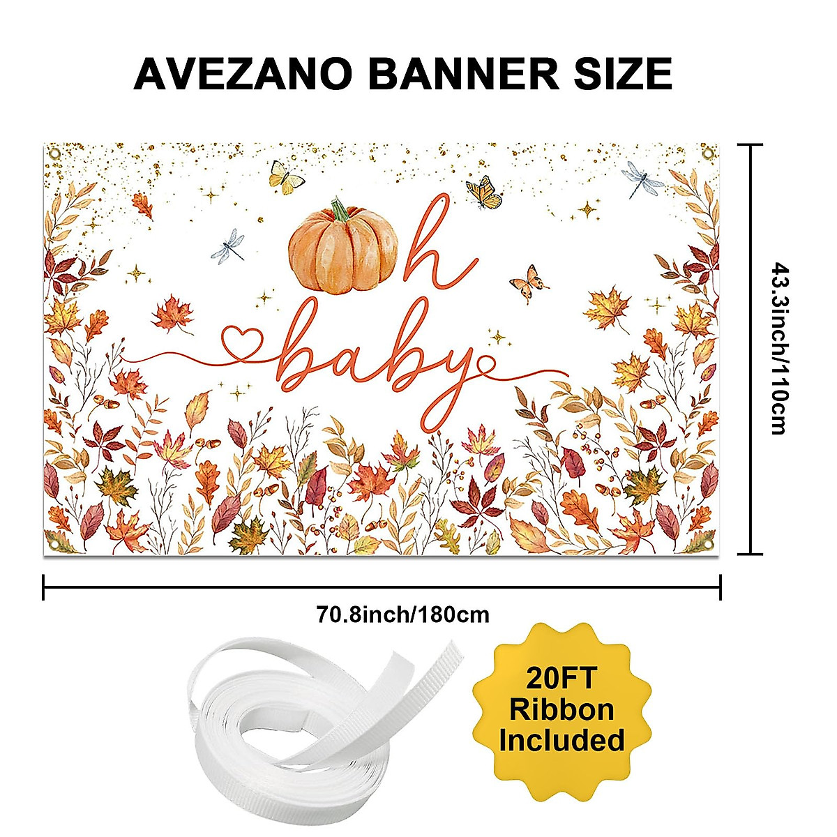 Avezano Pumpkin Baby Shower Backdrop Fall Gender Neutral Oh Baby Background Autumn Little Pumpkin Maple Leaves Baby Shower Party Decorations Banner 70.8 x 43.3 Inch