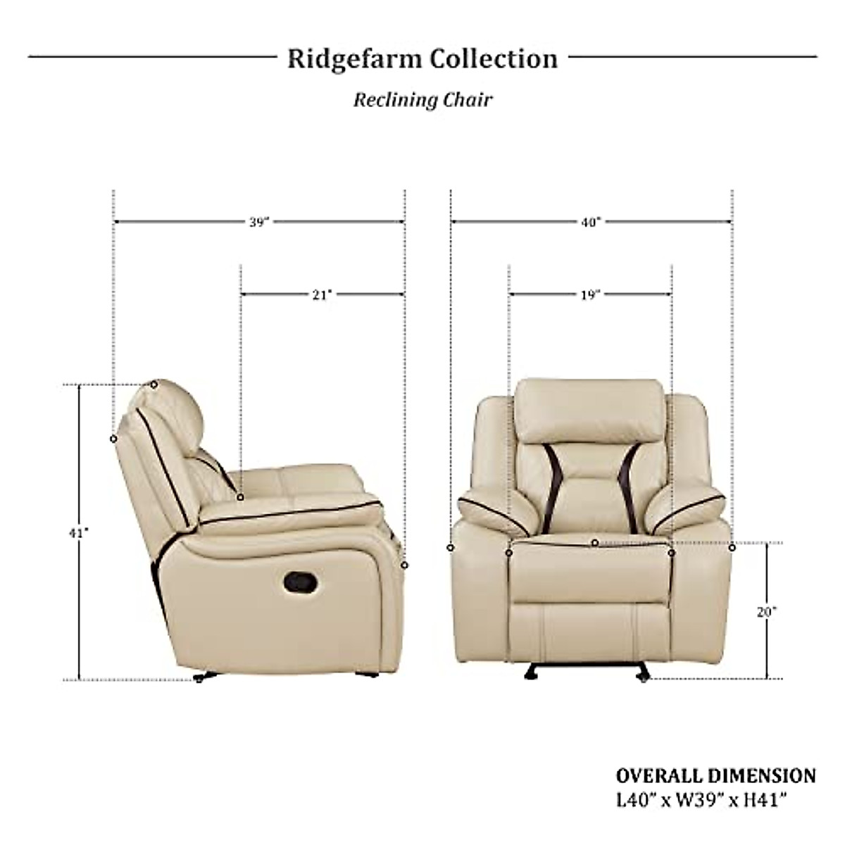 Lexicon Ridgefarm Wall-Hugger Manual Glider Reclining Chair, Beige