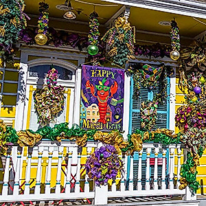 Mardi Gras Door Banner, Mardi Gras House Flag 18.5 x 12.59 Inch(47x32 cm), Mask Welcome Banner for Maridi Gras Decoration Mardi Gras Garden Flag Masquerade Party Mask Beads Holiday