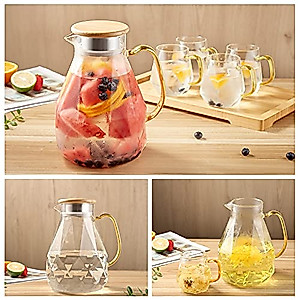 DUJUST Glass Pitcher with Lid [68 oz], Elegant Diamond Design Water Pitcher with Handle, Decoration for Room, High Durability Water Glass Carafe for Ice Tea Maker, Beverage, Hot/Cold Coffee