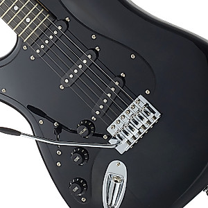 Ashthorpe 39-Inch Left Handed Electric Guitar (Black-Black), Full-Size Guitar Kit with Padded Gig Bag, Tremolo Bar, Strap, Strings, Cable, Cloth, Picks