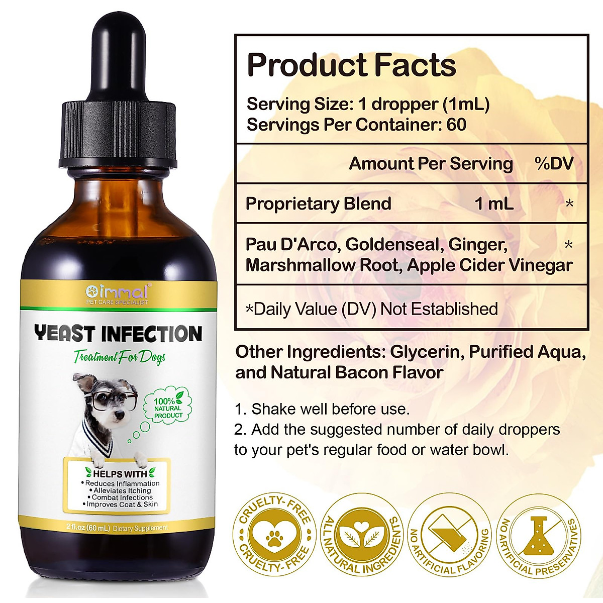 Yeast Infection Treatment for Dogs, Naturally Supports Dog Healthy Itch Relief, Ear Infection Treatment, Dogs Allergy Relief, Inflammation Relief & More, 60ml