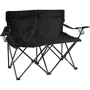 Trademark Innovations, Black Loveseat Style Double Camp Chair with Steel Frame