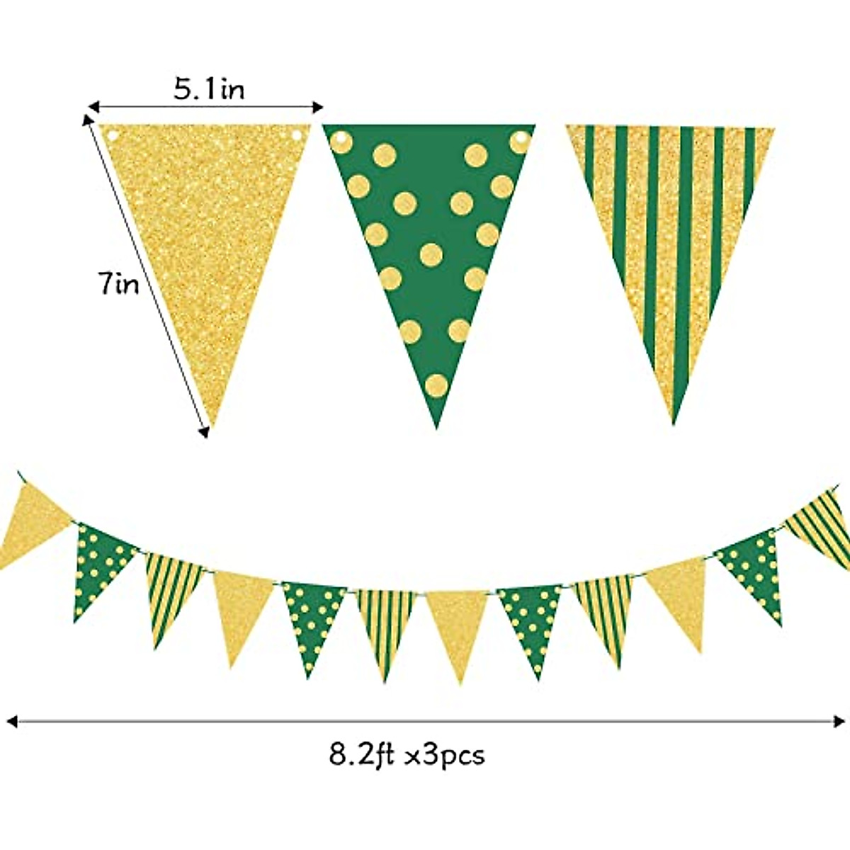 Green Gold Party Decorations, Hanging Glitter Paper Triangle Flag Pennant Banner for St. Patrick's Day Graduation Carnival Bachelorette Engagement Wedding Birthday Baby Bridal Shower 24.6Ft