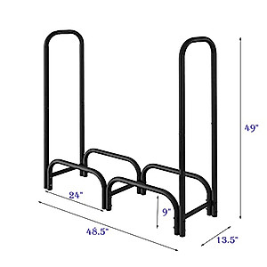 CALIDOLA 4ft Firewood Rack Heavy Duty Indoor Outdoor Firewood Storage Log Rack with Cover，Black Round Tube