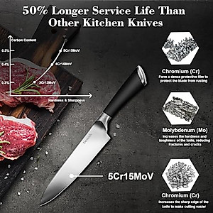 Denkich Small Knife Set, 6 Pieces Professional Chef Knife Set for Kitchen, German 5CR15 Steel Knife Set with Wood Block, Easy-Grip Handle, Rust-Proof, for Chopping, Slicing, Dicing