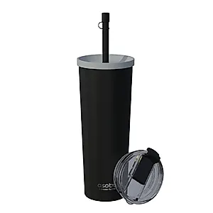 asobu Ocean Stainless Steel Tumbler with Flexible Straw Lid | Insulated Water Bottle for Ice Coffee, Cold Brew | Flip Open Lid for Hot Tea and Coffee | Reusable Travel Cup 27 Ounce (Black)