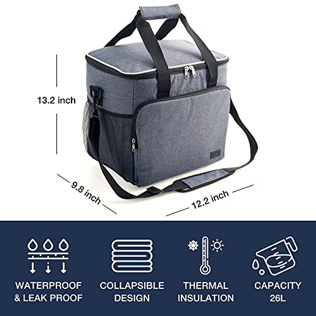GLOGEX Portable Soft Sided Cooler Bag - Modern Picnic Lunch Bag - Foldable Soft Cooler Insulated and Leak Proof for Travel, Camping, Beach Picnic, Shopping, Fishing, Food Delivery, Keeps Warm, Cold