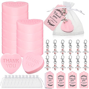 Loopeer 40 Sets Scented Heart Soap Angel Keychain Bridal Shower Favors for Guests Baby Shower Favors Thank You Gifts Soap Keychain with Thank You Tags Drawstring Organza Bag Wedding(Pink)