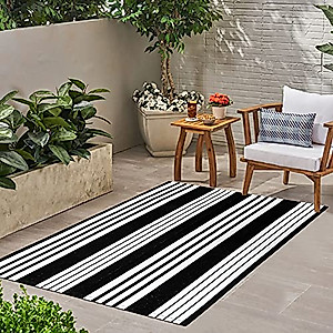 Black and White Outdoor Rug 3' x 5', Washable Rugs Front Door Mat Cotton Woven Kitchen Rug Entryway Rug Indoor/Outdoor Rugs Layered Doormats for Front Porch/Farmhouse/Patio