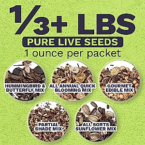 Bulk Wildflower Seeds Variety Pack - 5 Large Packets 5 Different Mixes - Over 1/4 Pound - More Than 30,000 Open Pollinated Seeds