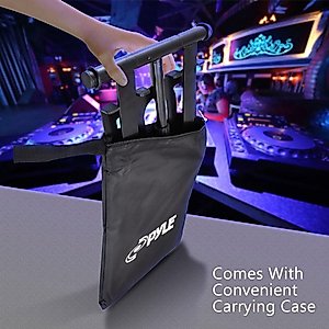 Pyle Portable Folding Laptop Stand - Standing Table with Adjustable Angle, Foldable Height and Four Prong Anti-Slip Tray for iPad, Tablet, DJ Mixer, Workstation, Gaming and Home Use - PLPTS55