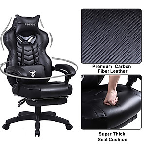 Zeanus Gaming Chairs for Adults Black Recliner Computer Chair with Footrest Ergonomic PC Gaming Chair with Massage High Back Chair for Gaming Big and Tall Gamer Chair Large Computer Gaming Chair