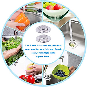 2PCS Kitchen Sink Strainer 2.75" Diameter - Stainless Steel Kitchen Sink Basket Strainer, Metal Drain Strainer Fits Most American Kitchen Sinks, Bathroom Bathtub, Shower Drains