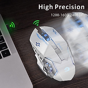 Uciefy Q85 Rechargeable Wireless Gaming Mouse, 2.4G LED Optical Silent Wireless Computer Mouse with 4 LED Light, 3 Adjustable DPI, Ergonomic Design, Auto Sleeping (Silver)