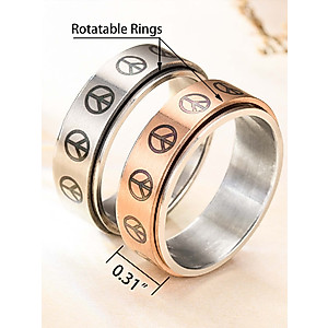 4PCS Stainless Steel Peace Sign Ring for Women Rotatable Anxiety Pressure Relief Ring for Men, other, other