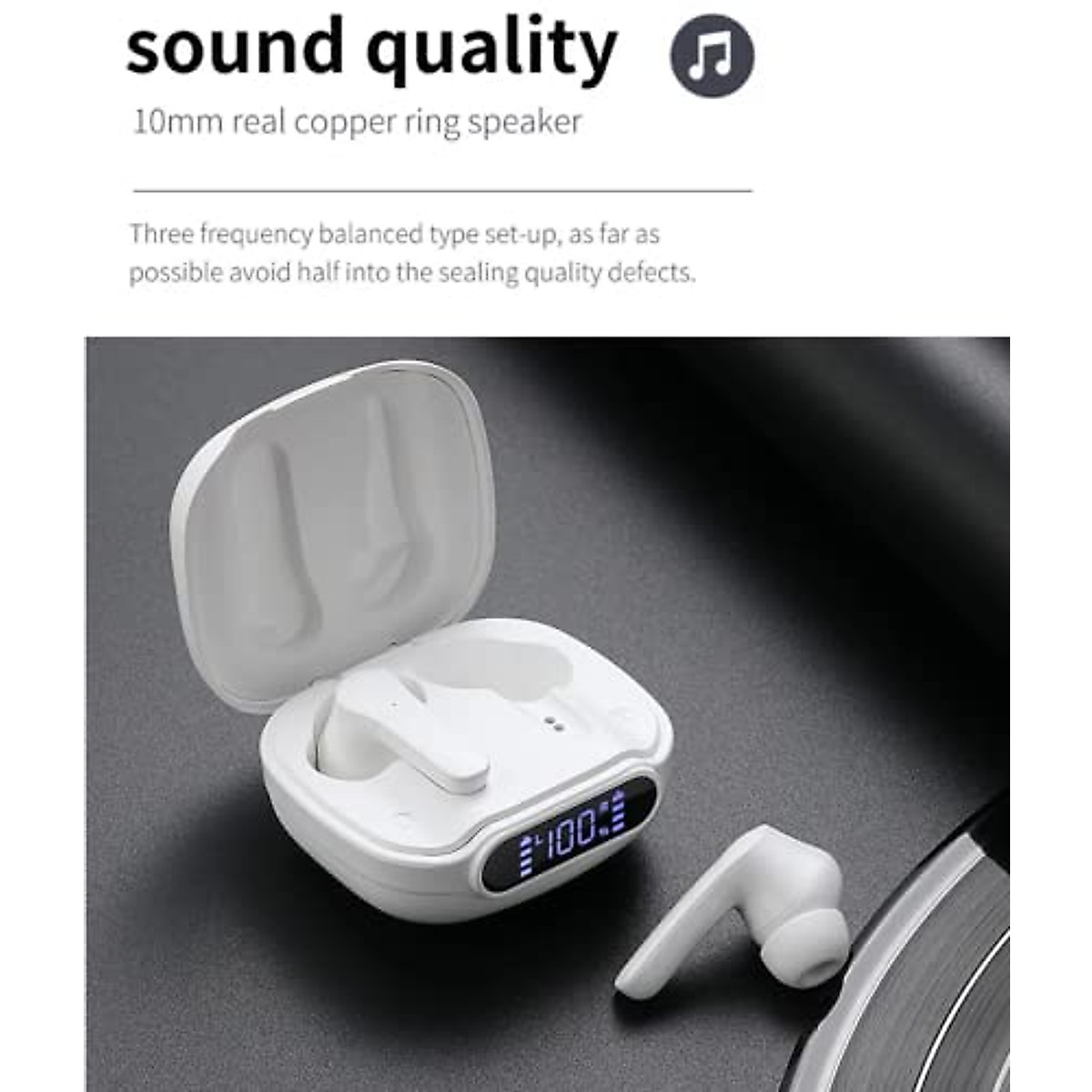 Wireless Earbuds, Bluetooth Ear Buds HiFi Stereo Sound Deep Bass Headphones with LED Charging Case for T-Mobile REVVL 6 Pro Touch Control, Noise Cancelling Mic, IPX7 Waterproof Earphones