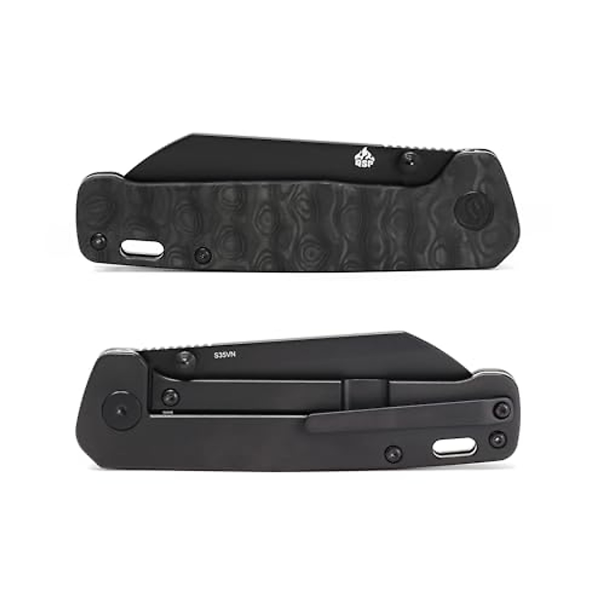 QSP Penguin Titanium Framelock EDC Pocket Knife, Marbled Carbon Fiber Handle, S35VN Steel, Kaviso Exclusive (Black)