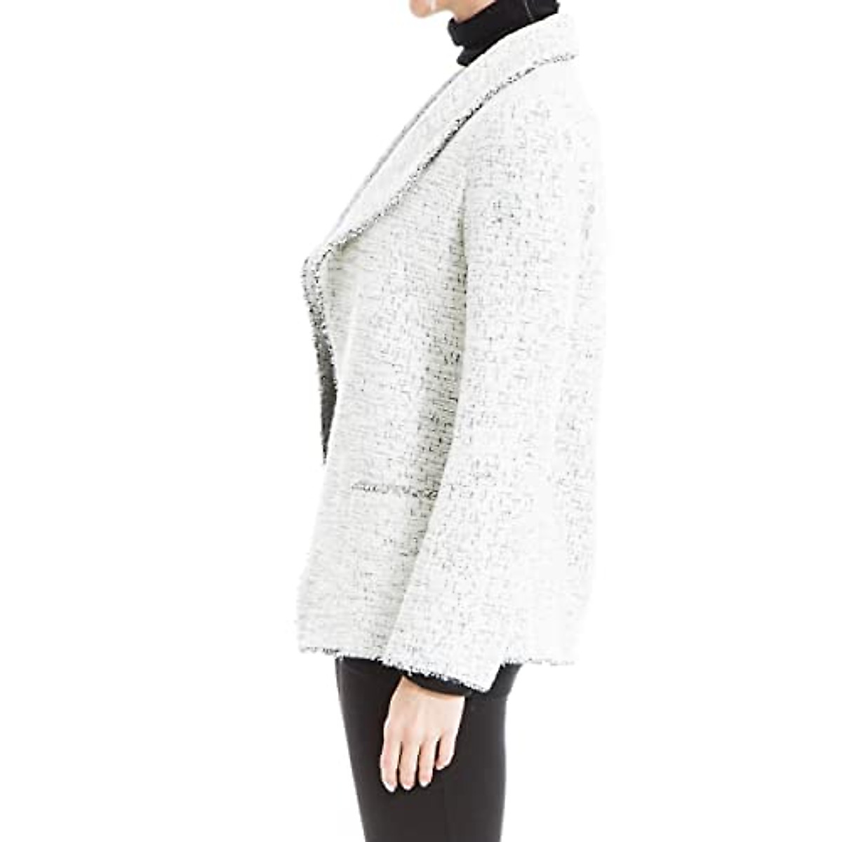 Max Studio Women's Tweed Drape Jacket with Pockets, Ivory/Black, Large