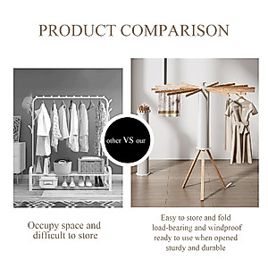 Colayer Solid Wood Tripod Clothes Drying Rack, Foldable Portable Solid Wood Clothes Rack, Space Saving Laundry and Drying Rack