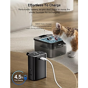 DownyPaws Battery Operated Cat Water Fountain, 84oz/2.5L Fursink Wireless Pet Water Fountain for Cats Inside, Automatic Cat Waterer Fountain with Motion Sensor, Ultra Quiet Pump, BPA-Free, Black